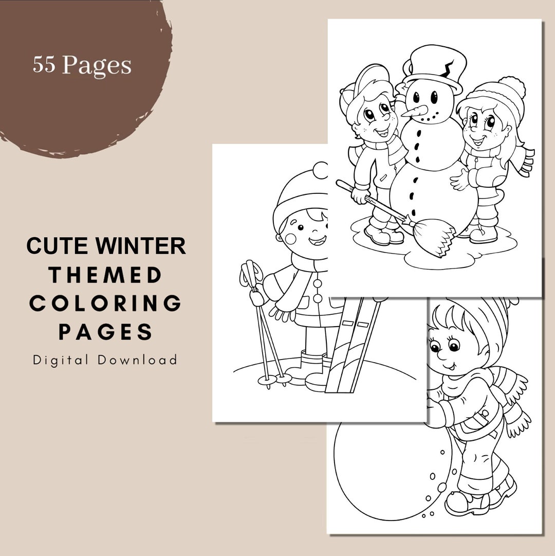 Cute Winter Themed Coloring Book, PDF Printable Pages, Digital Download ...