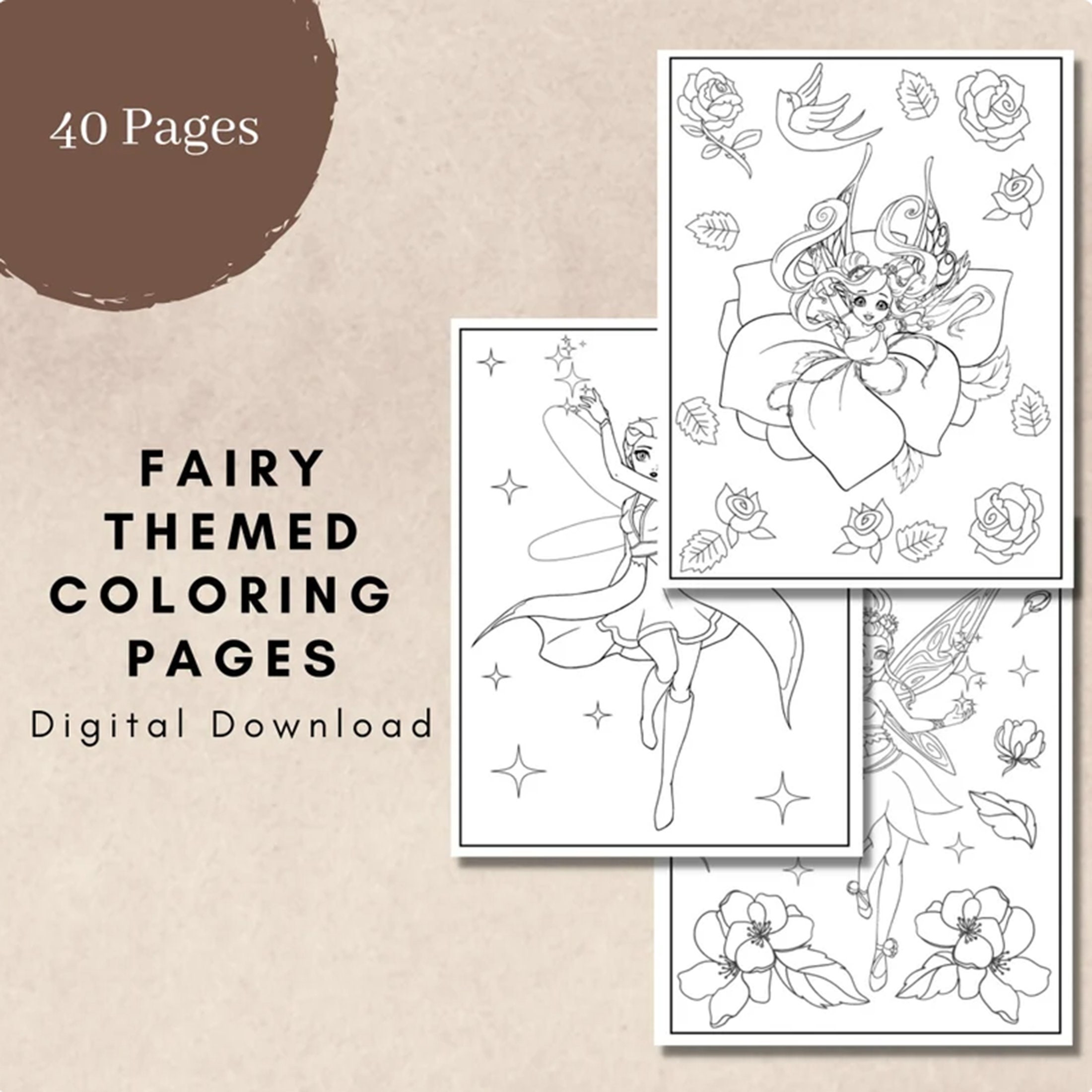 Fairy Themed Coloring Book PDF Printable Pages Digital - Etsy