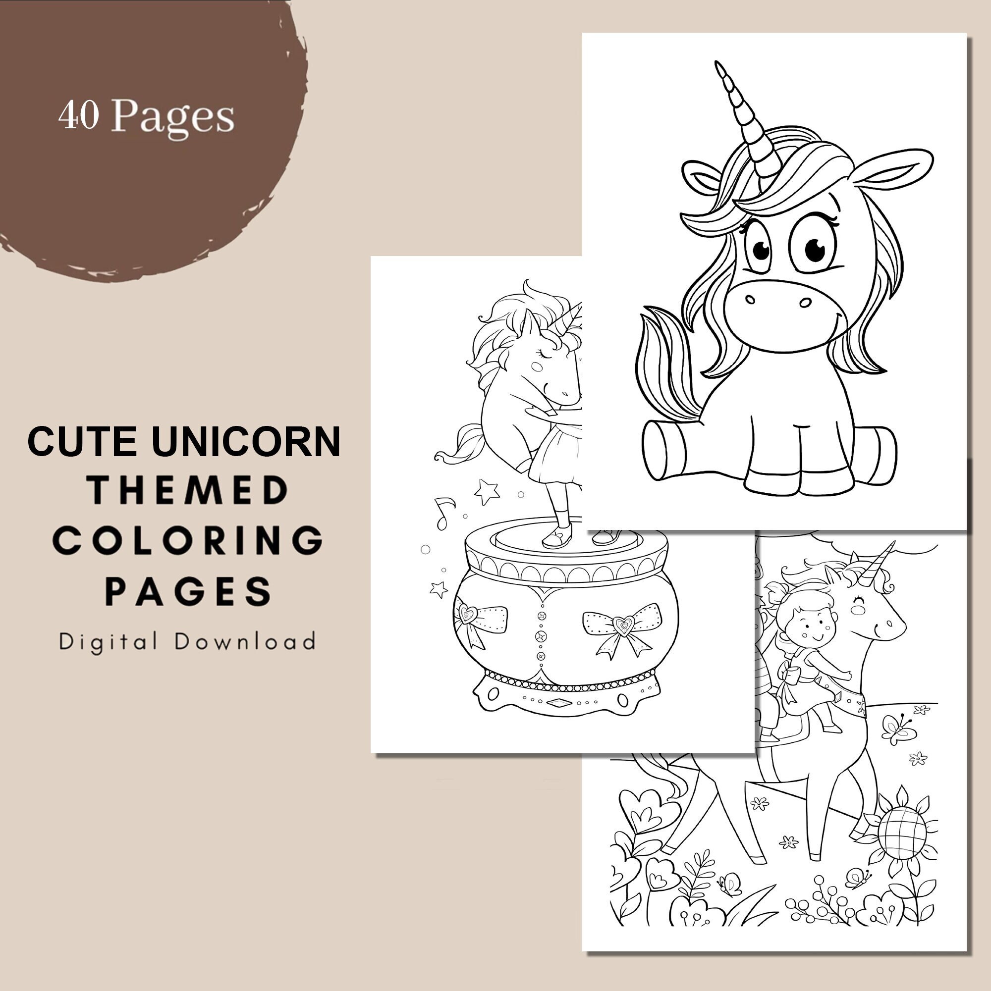 Cute Unicorn Themed Coloring Book, PDF Printable Pages, Digital ...