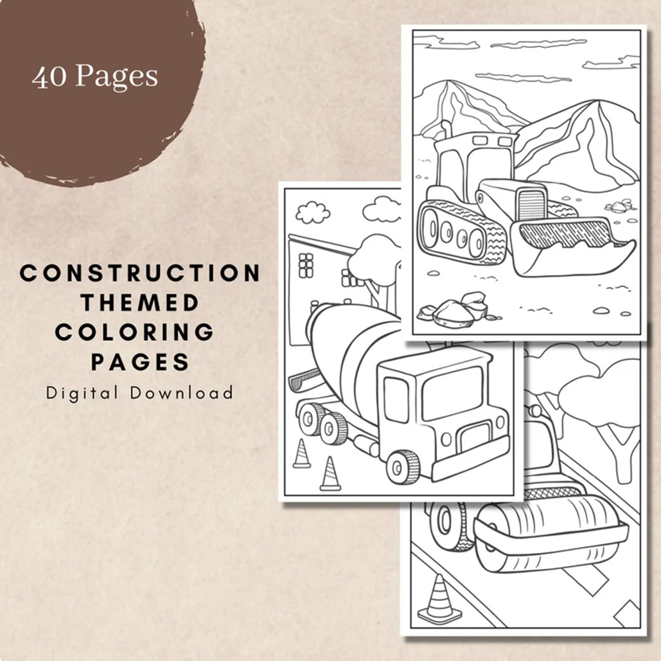 Construction Themed Coloring Book, PDF Printable Pages, Digital ...