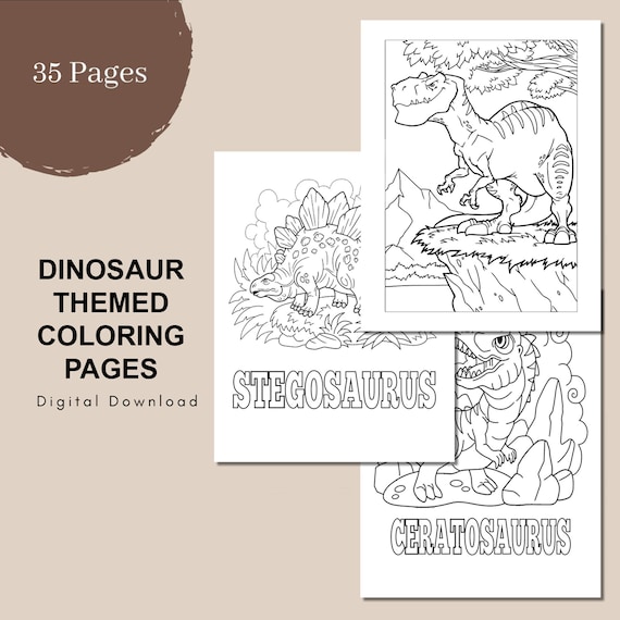 Dinosaur Themed Coloring Book PDF Printable Pages Digital | Etsy