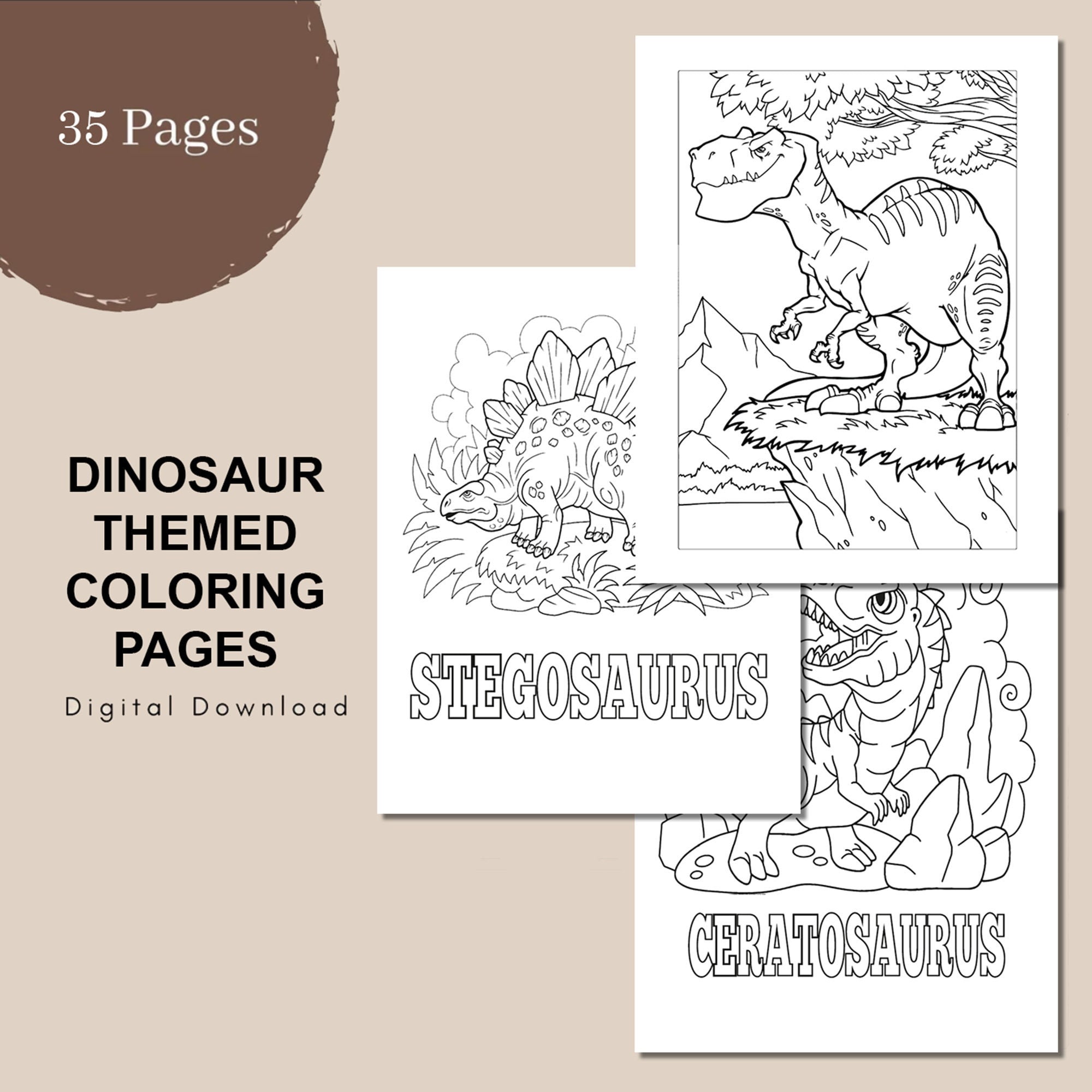 Dinosaur Themed Coloring Book PDF Printable Pages Digital Download - Etsy