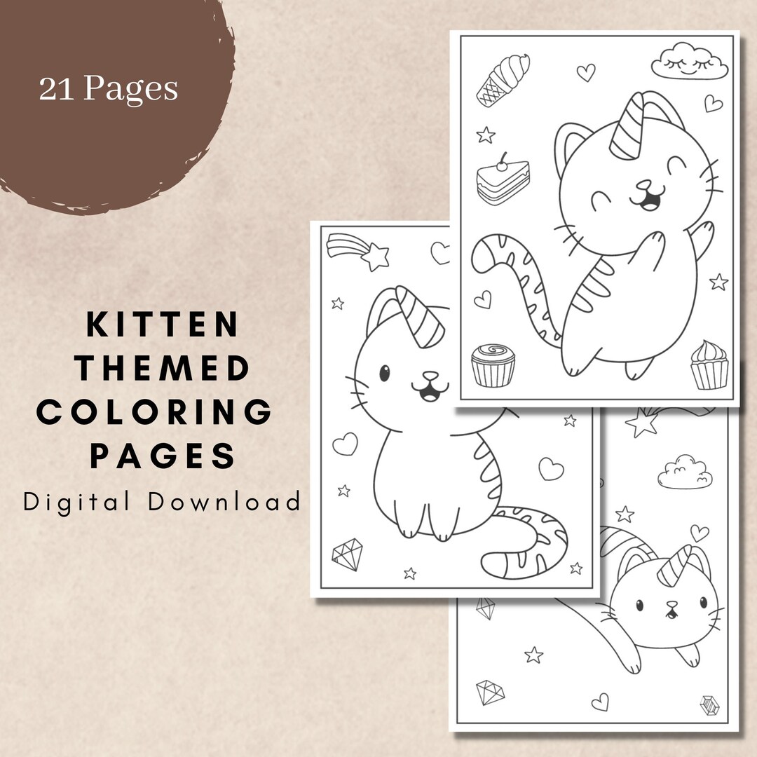 Digital Download, Kitten Themed Coloring Book, PDF Printable Pages - Etsy