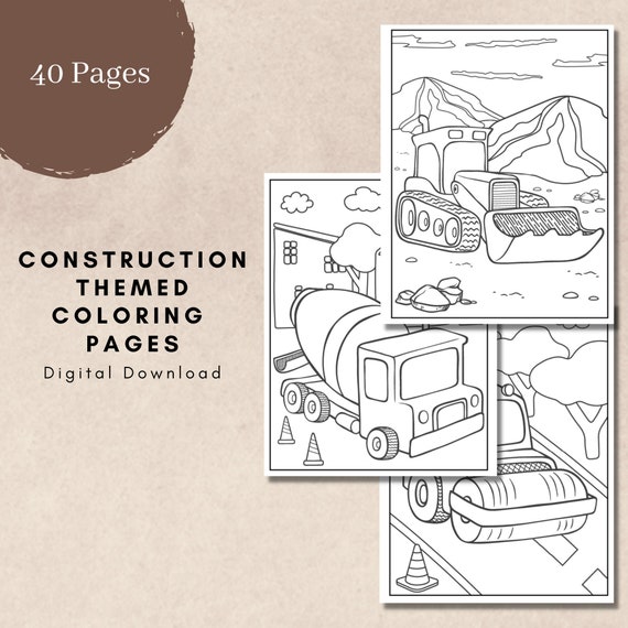 Construction Themed Coloring Book PDF Printable Pages - Etsy