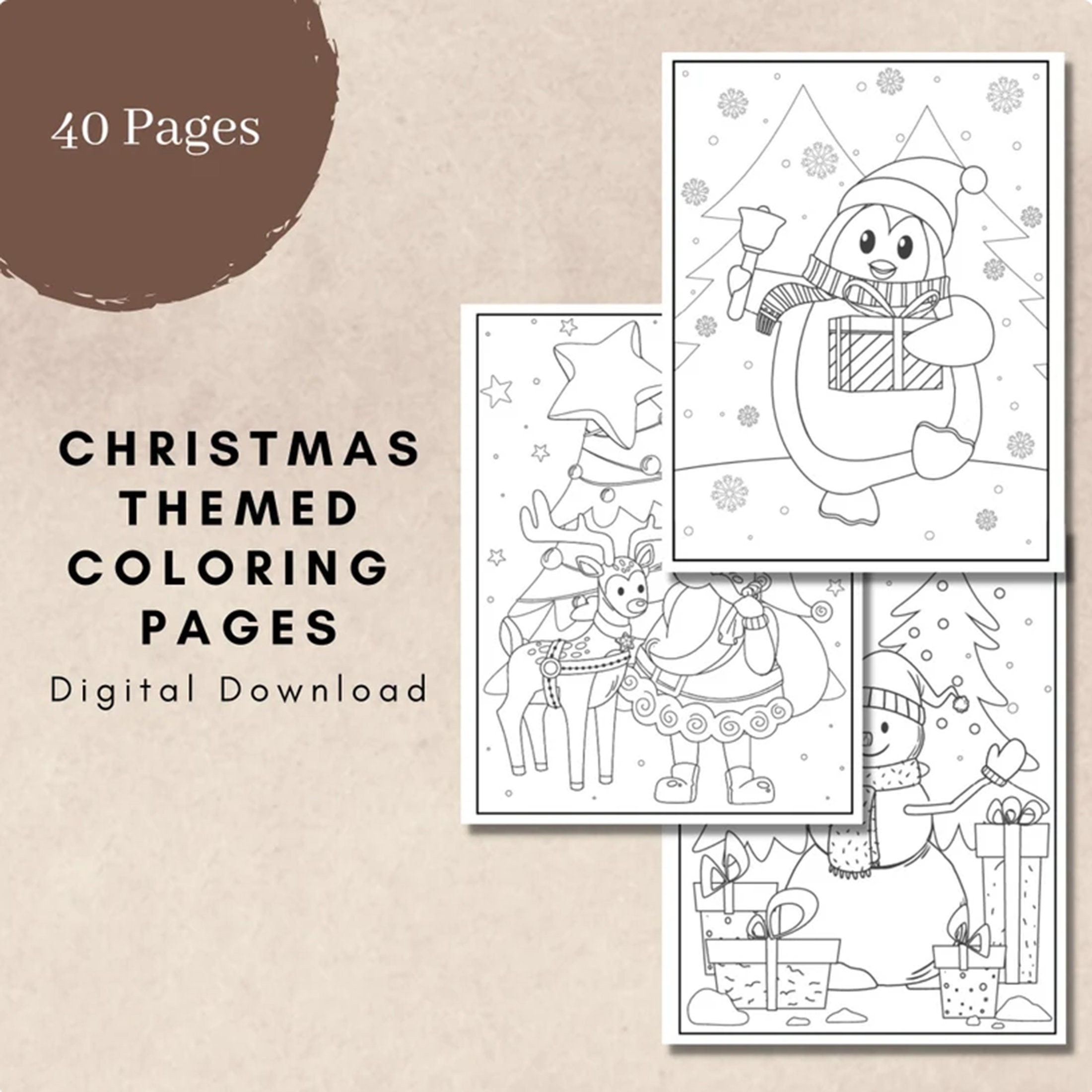 Digital Download, Christmas Themed Coloring Book. PDF Printable Pages ...