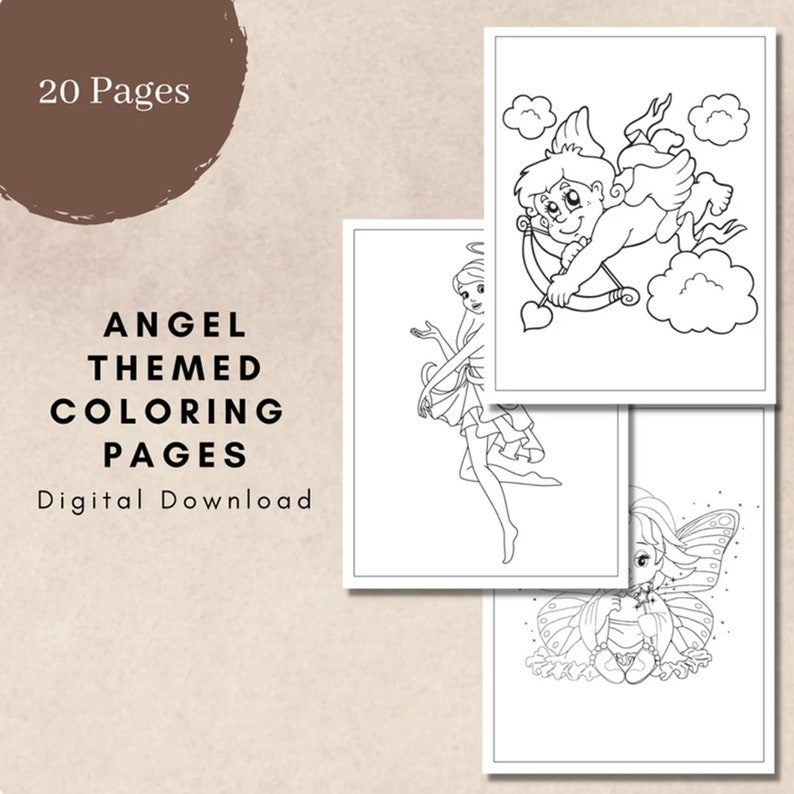 Angel Themed Coloring Book, PDF Printable Pages, Digital Download - Etsy