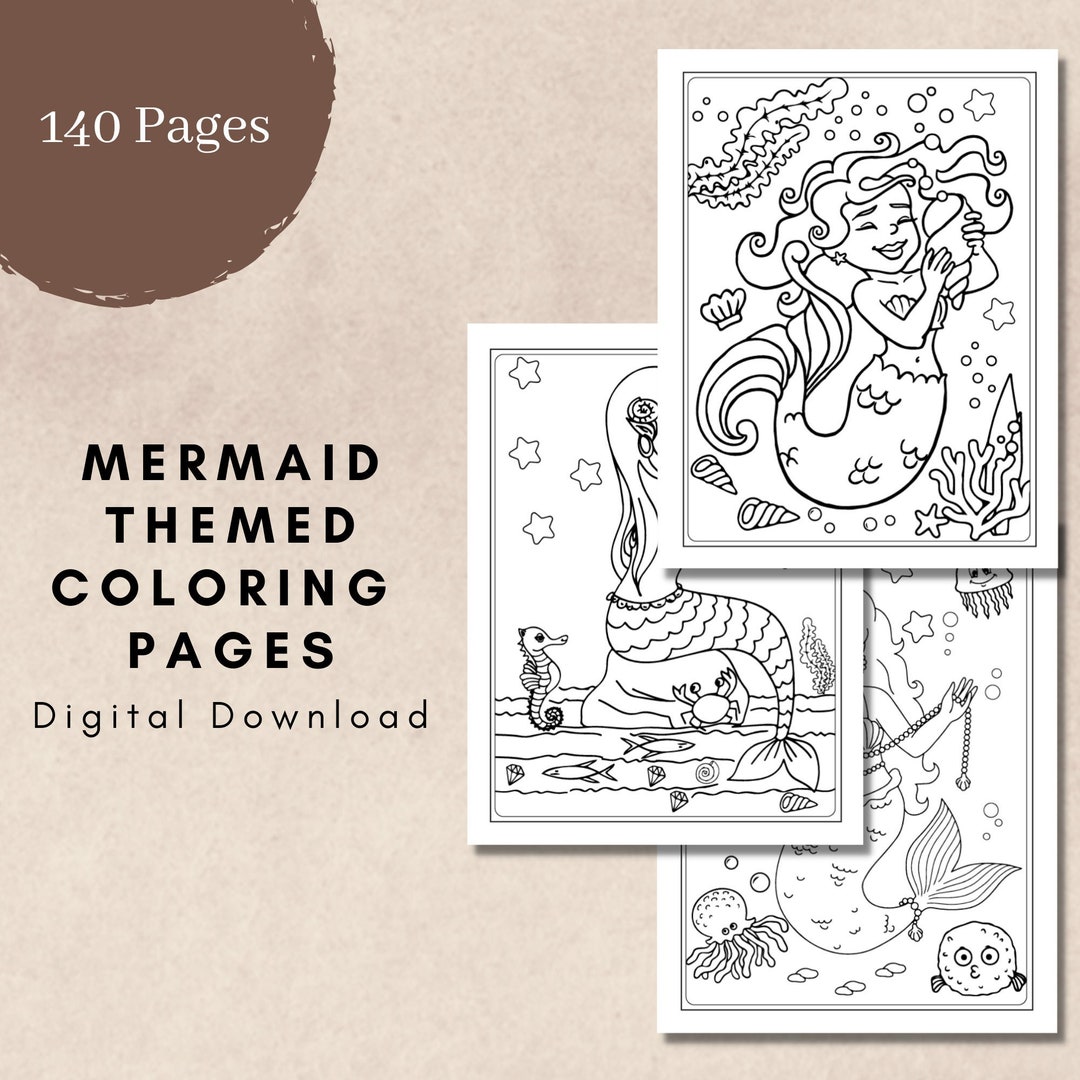Digital Download, Mermaid Themed Coloring Book, PDF Printable Pages ...