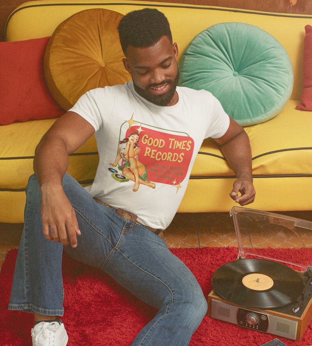 Retro 1950's Record Store Logo White T-shirt Vintage Sexy Pin-up Girl ...