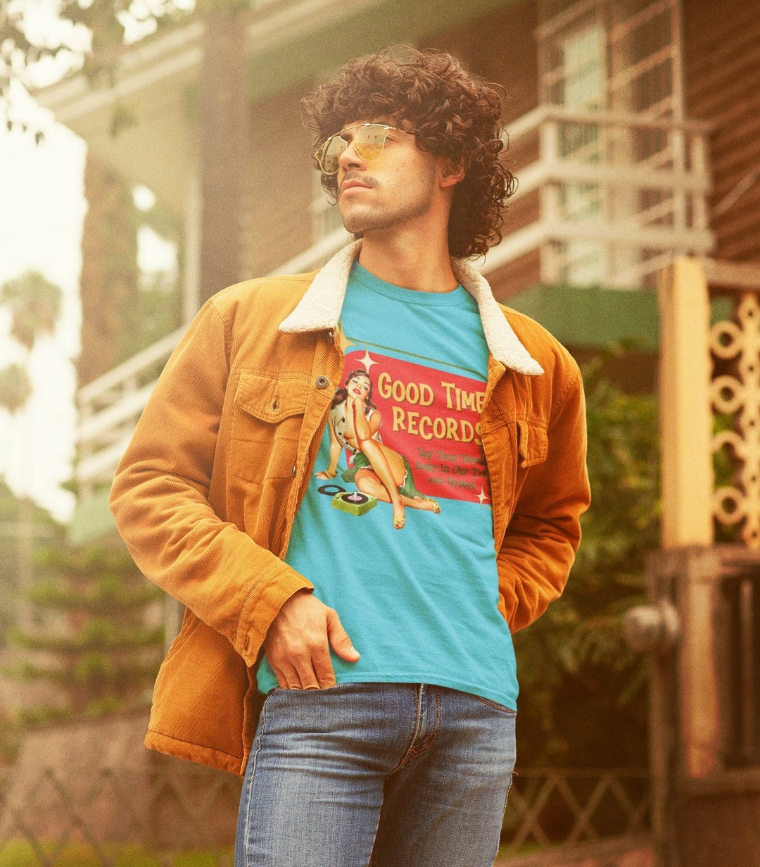Retro 1950's Record Store Logo Turquoise T-shirt Vintage Sexy Pin-up ...