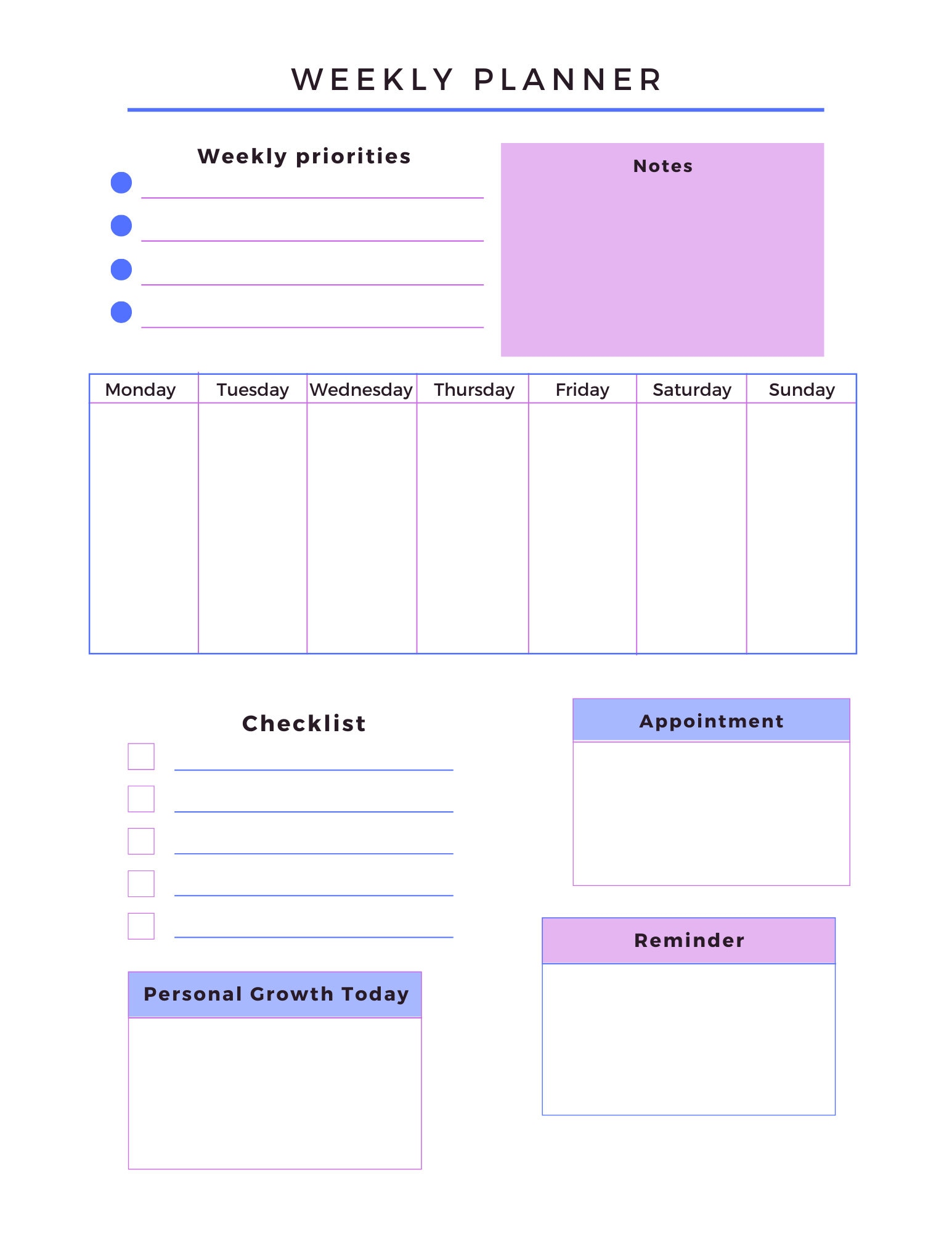 Weekly Planner Printable | Canva Planner Template | Digital Weekly ...