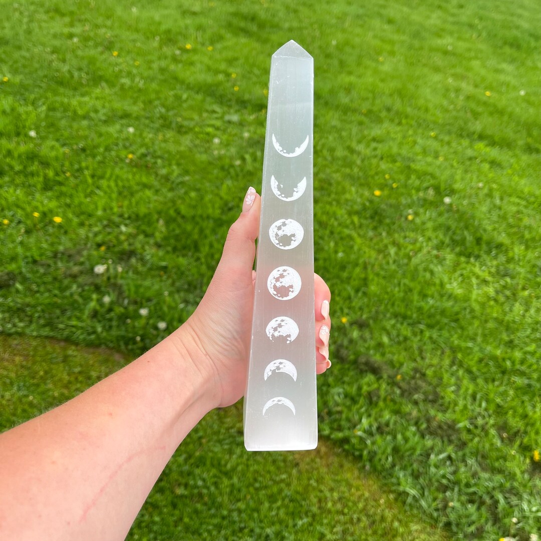 9.5 Satin Spar Moon Phases Tower Satin Spar Carvings Selenite Carvings ...