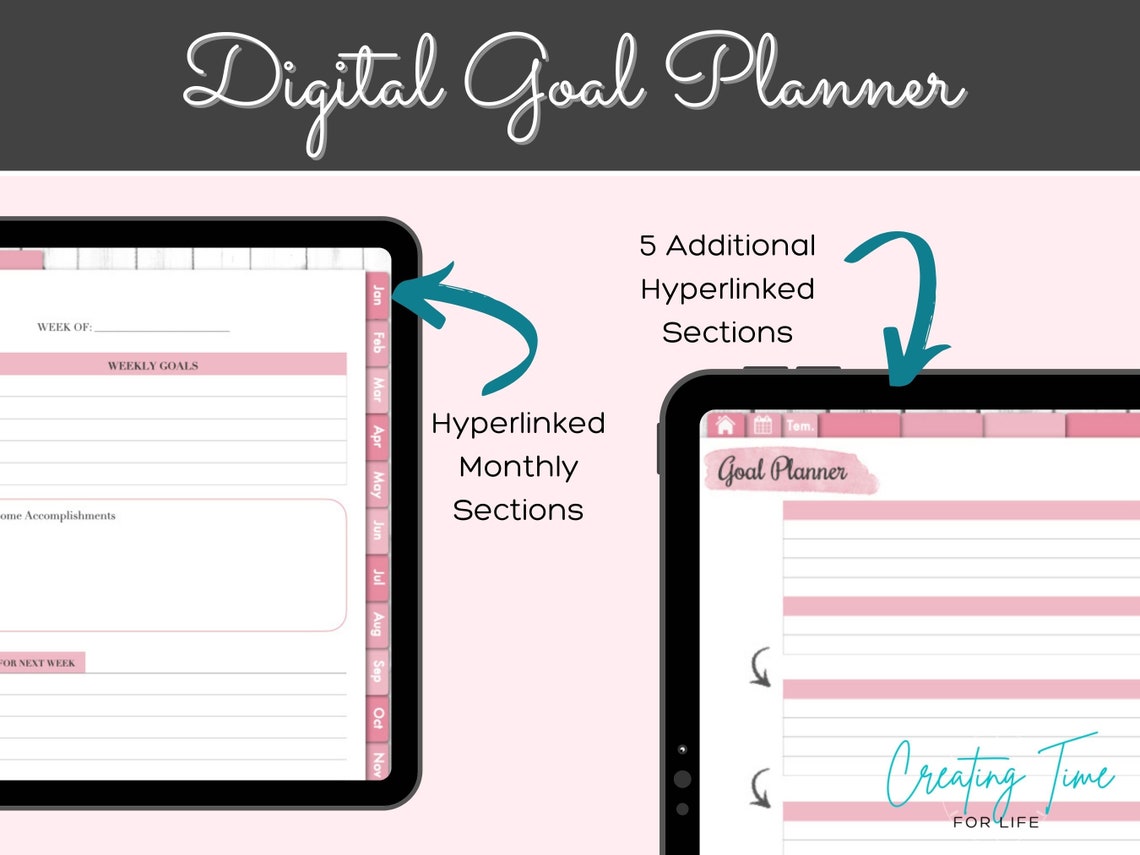 Pretty Pink Goal Setting Digital Planner | Goodnotes Planner | Goal ...