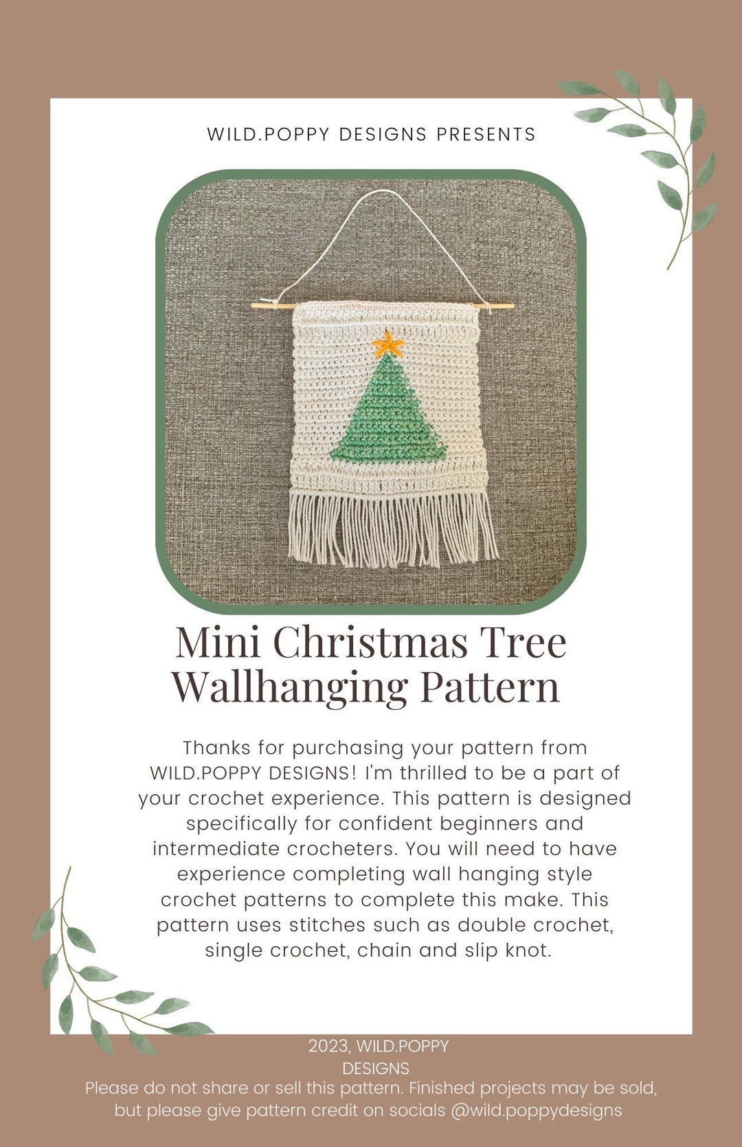 PDF Pattern Crochet Mini Christmas Tree Wallhanging Tapestry Decoration ...