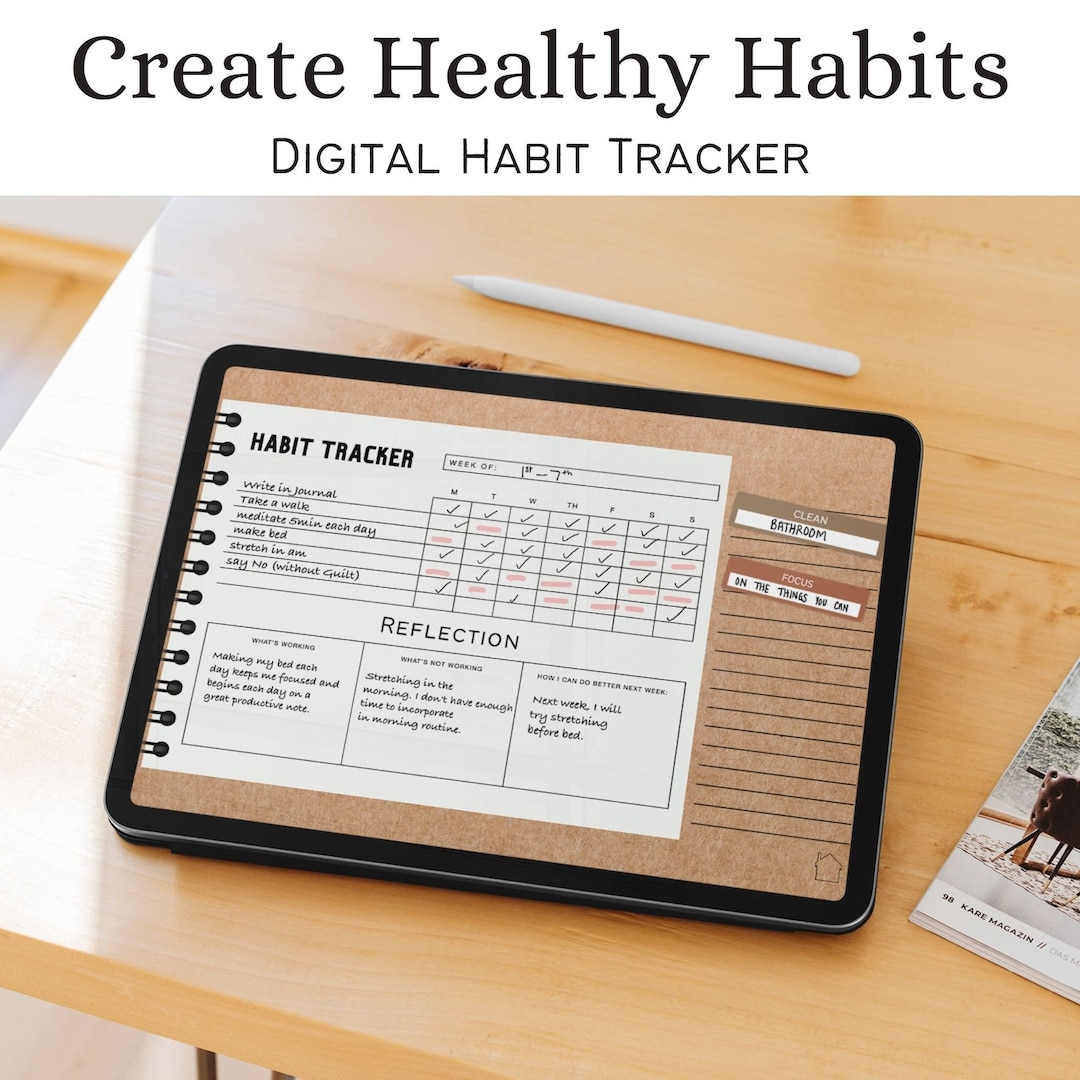Create Healthy Habits, Digital Habit Tracker & Planner, Kraft Style ...