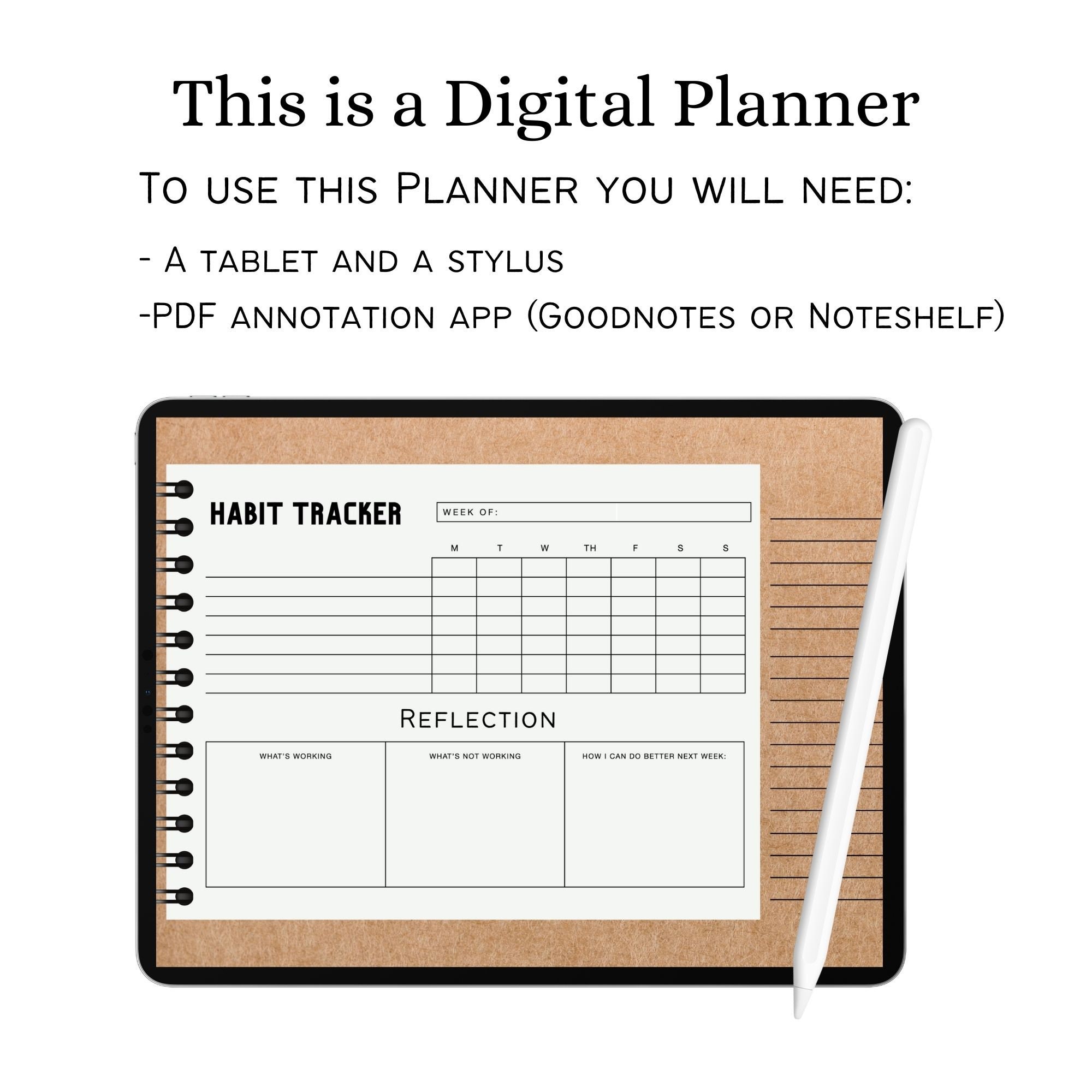 Create Healthy Habits, Digital Habit Tracker & Planner, Kraft Style ...