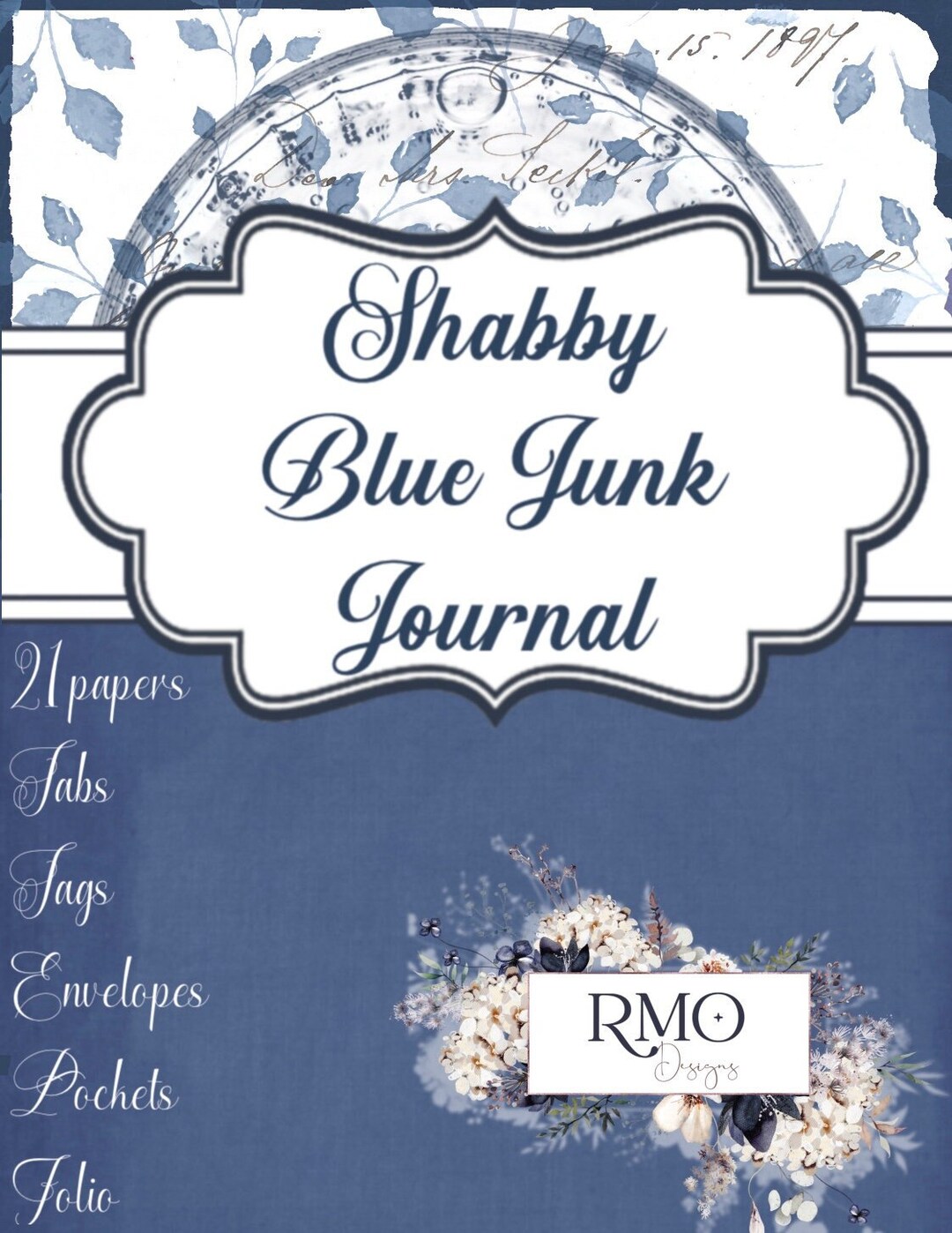 Shabby Blue and White Junk Journal Kit, Ephemera Pocket, Insert ...