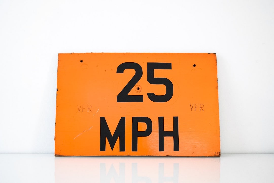 Vintage Industrial Orange Speed Limit Road Sign, Rustic Country ...