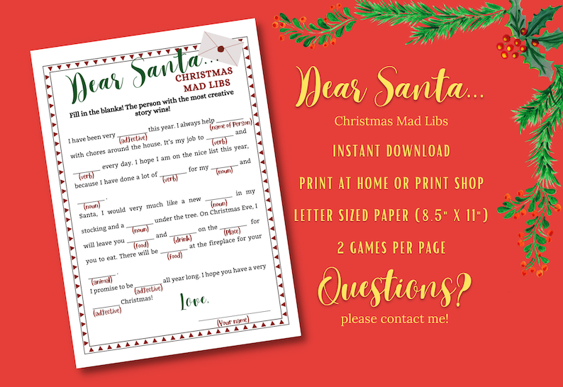Christmas Mad Libs Party Games Holiday Party Games Bundle for Kids and ...