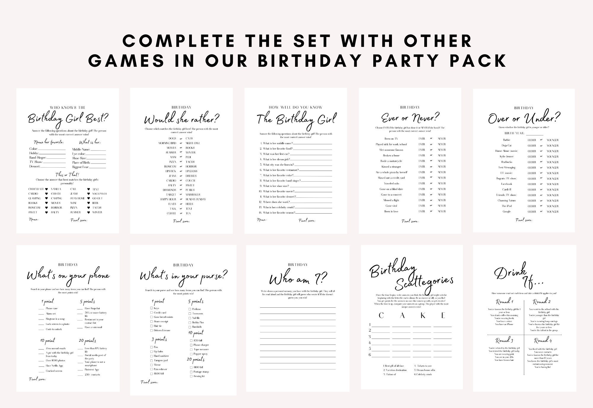 Who Knows the Birthday Girl Best Printable Birthday Games for - Etsy