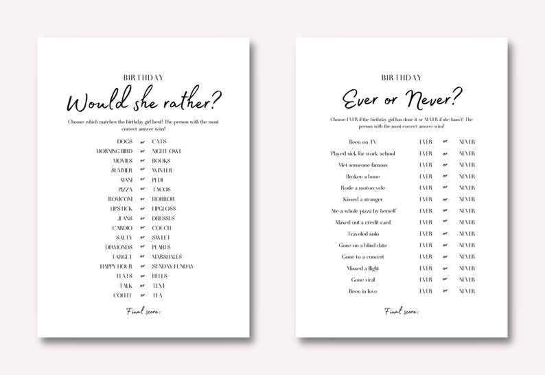 10 Printable Birthday Games For Her Birthday Party Game Bundle Etsy Uk