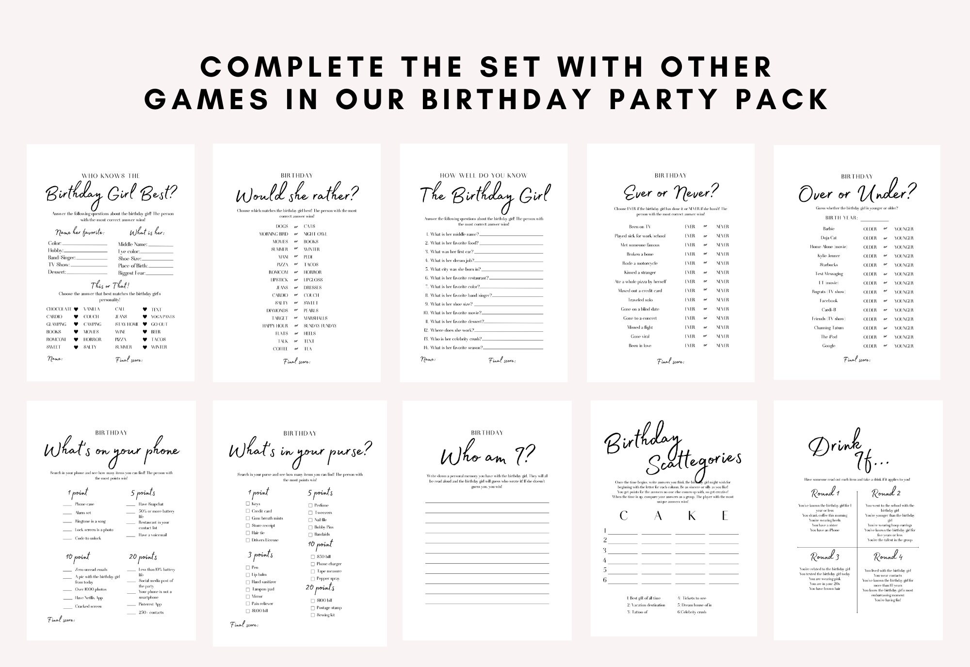 Birthday Scattegories Printable Birthday Games for Her Birthday Party ...