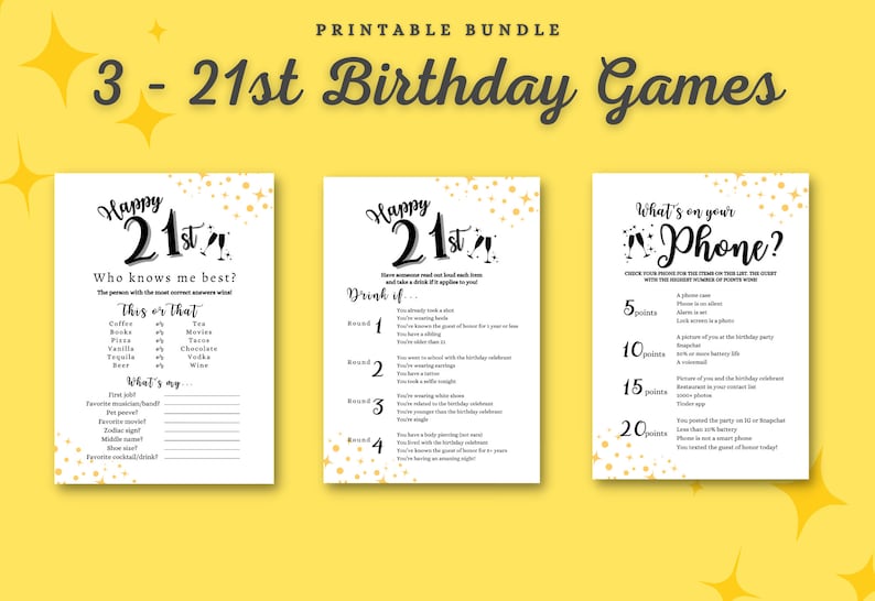 21st Birthday Printable Party Games 3 Pack Instant Download Adult Party ...