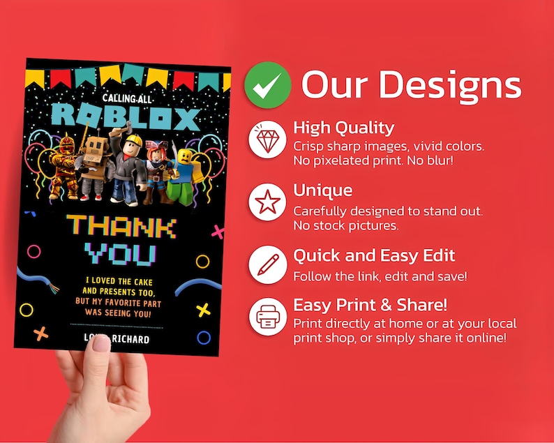 Roblox Thank You Party Card With Photo Roblox Thank You Tag Roblox ...