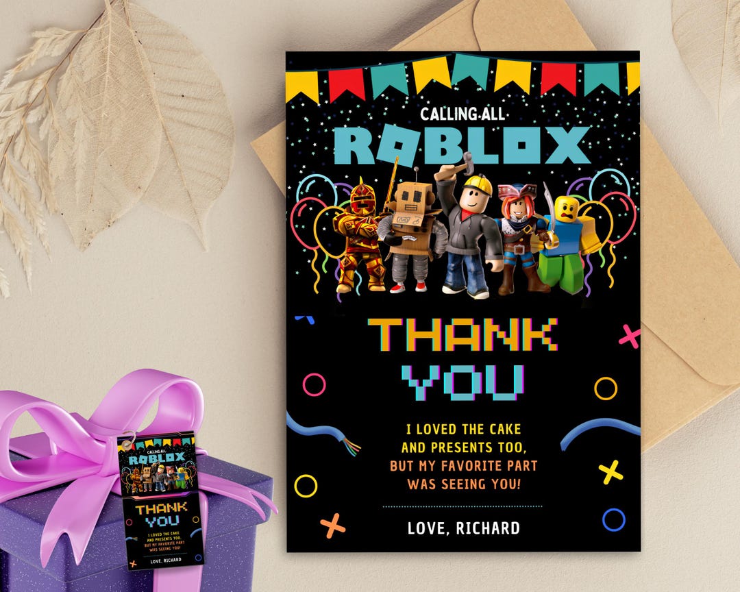 Printable Roblox Thank You Party Card Roblox Thank You Party Tag Roblox ...