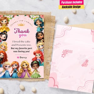 Princess Thank You Card Jasmine Cinderella Belle Aurora Ariel Snow ...