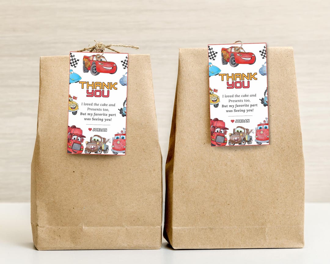 Printable Cars Birthday Thank You Tag Cars Birthday Gift Tag Lightning ...