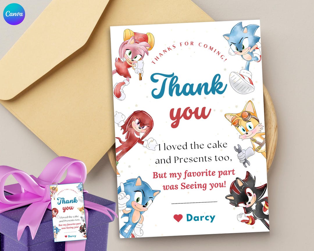 Printable Sonic Thank You Card Instant Download Sonic the HEDGEHOG ...