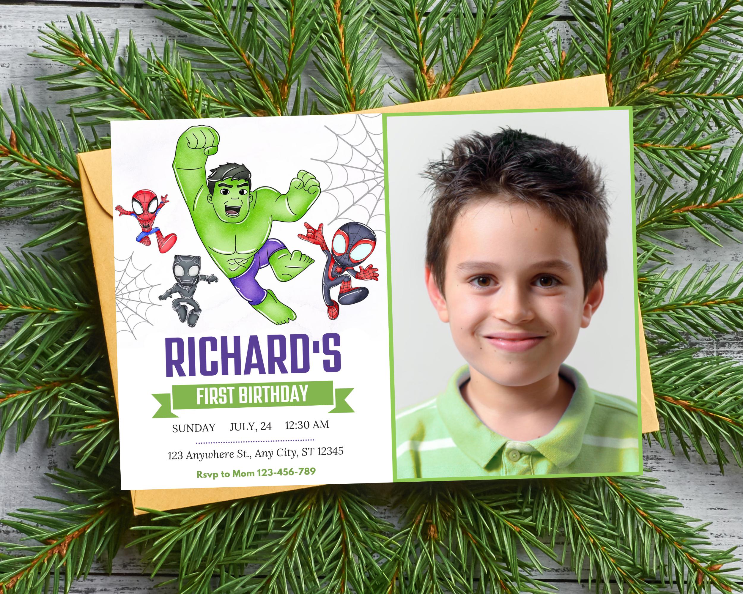 The Incredible Hulk Invitation With Photo Hulk Birthday Photo Banner ...