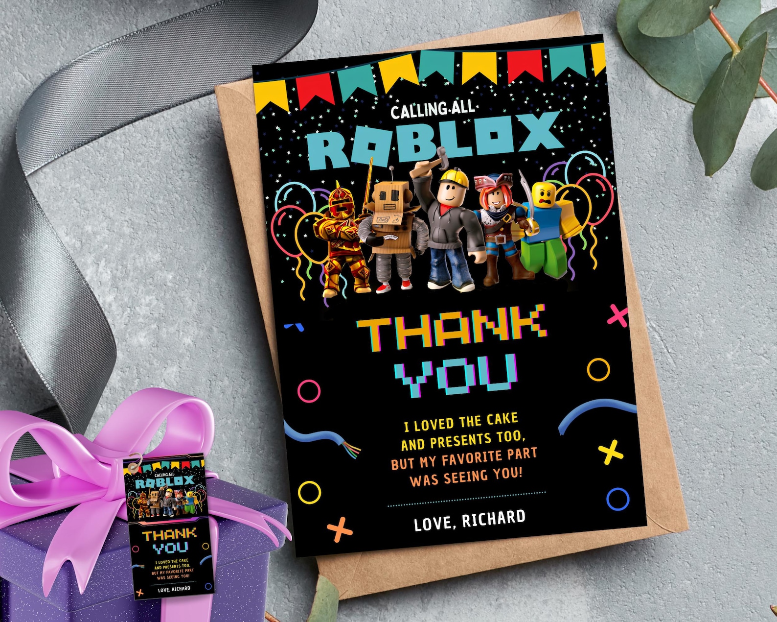 Roblox Thank You Party Card With Photo Roblox Thank You Tag Roblox ...