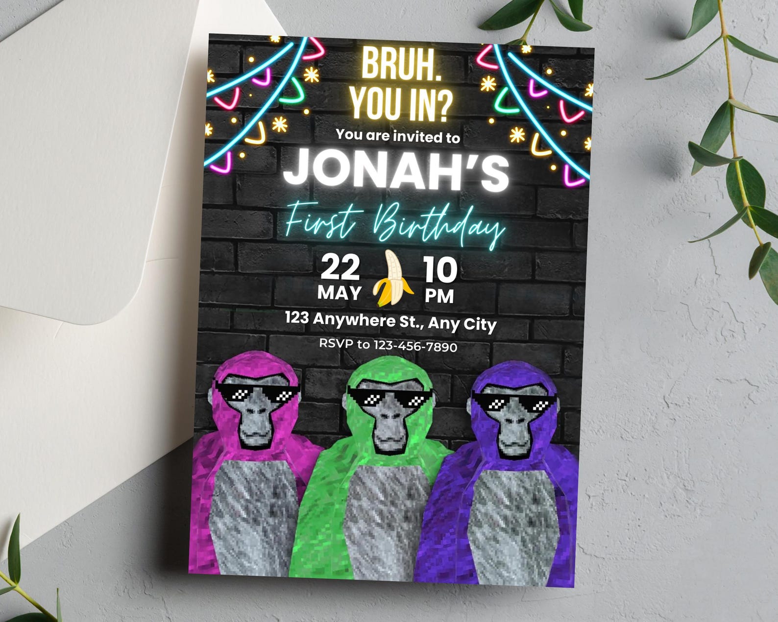 Gorilla Tag Themed Birthday Invite Gorilla Tag Birthday Invitation ...