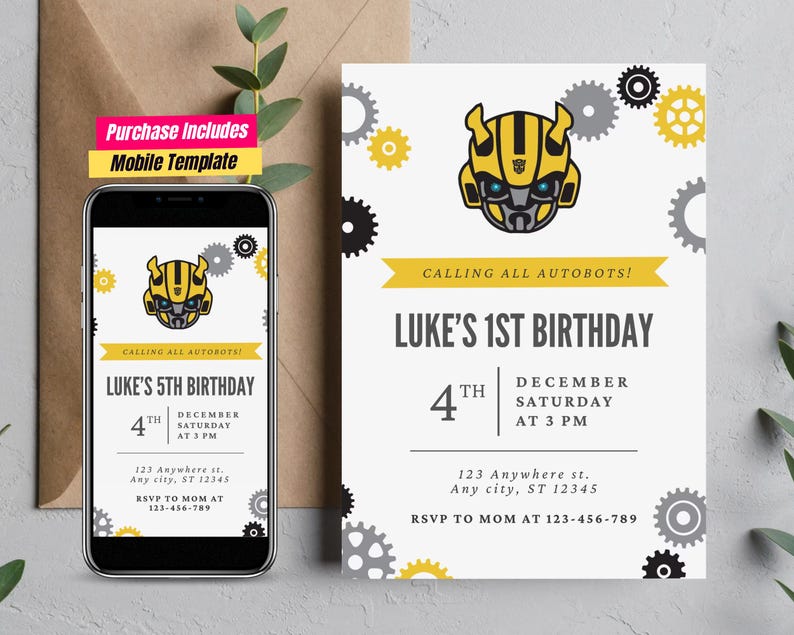 Transformer Invitation Optimus Prime Design Bumblebee Autobot Theme ...