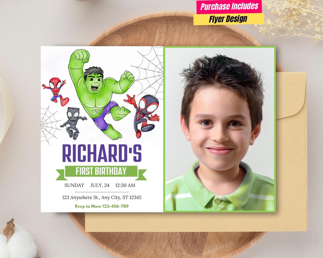 The Incredible Hulk Invitation With Photo Hulk Birthday Photo Banner ...