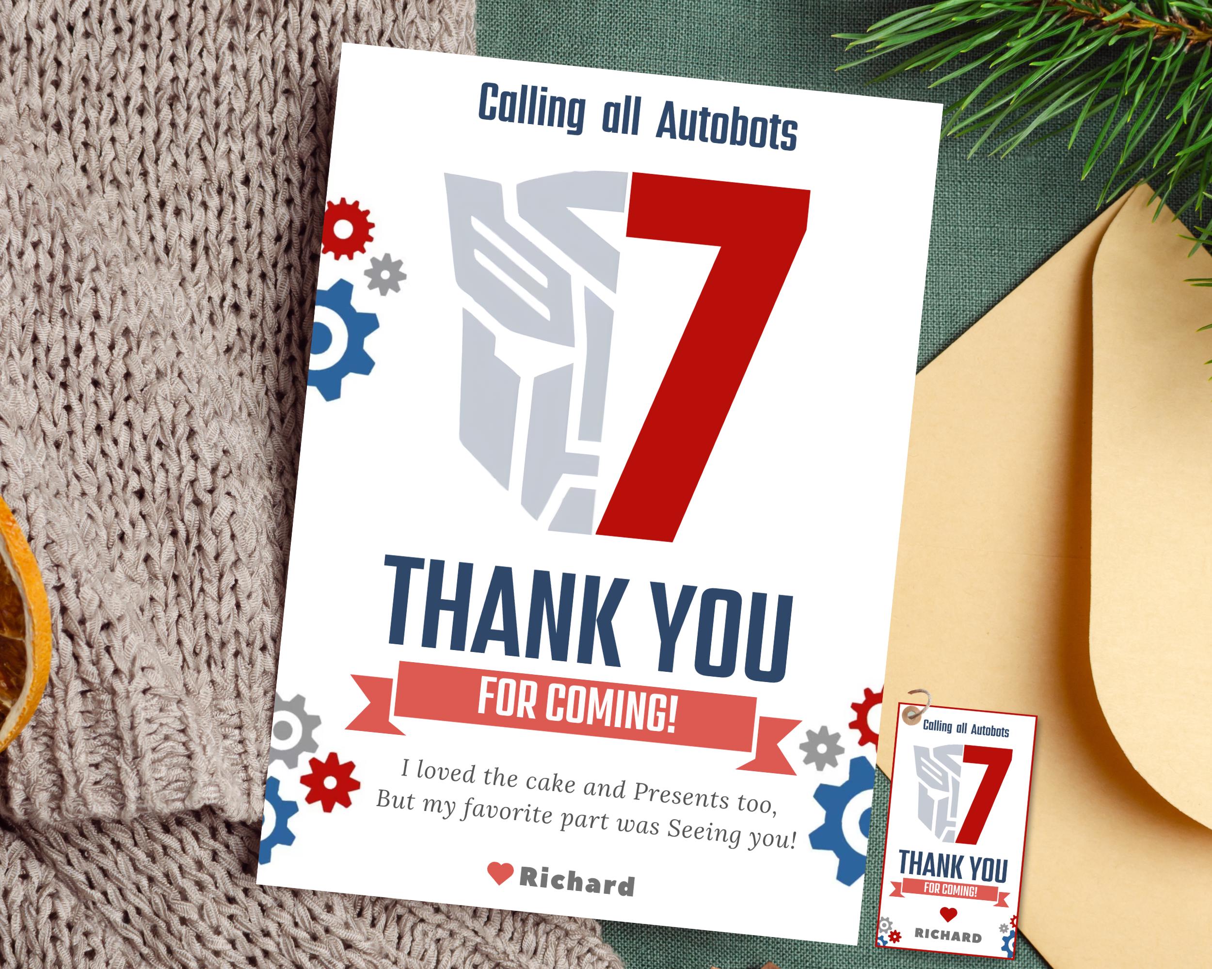 Transformers Birthday Tag Printable Transformers Thank You Tag Printed ...