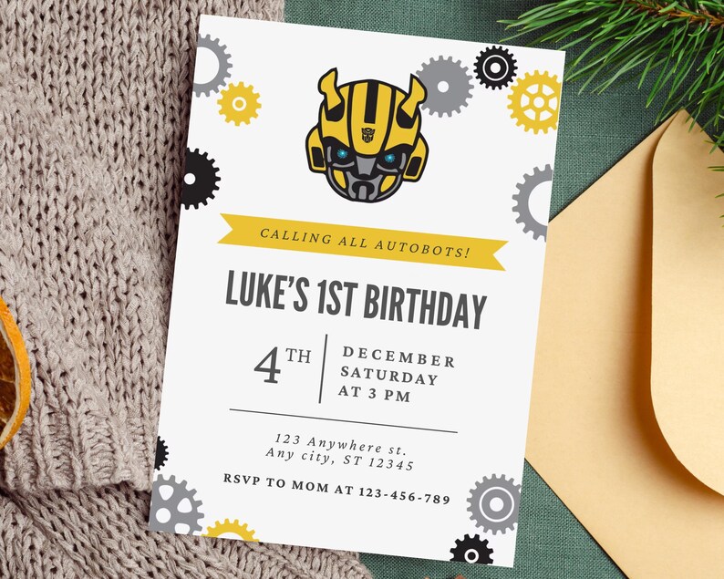 Transformer Invitation Optimus Prime Design Bumblebee Autobot Theme ...