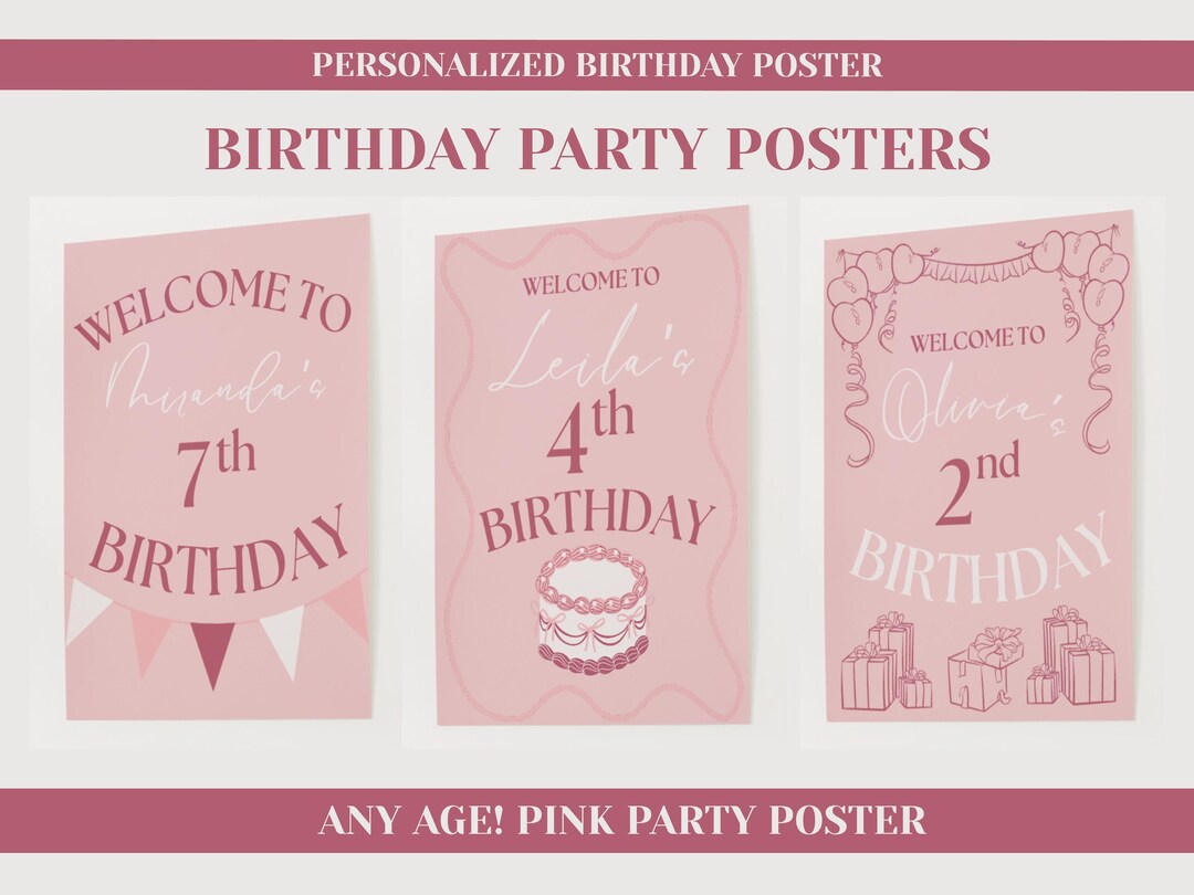 PINK BIRTHDAY POSTER - 'welcome To' Party Poster - Pink Lovers - Cute ...