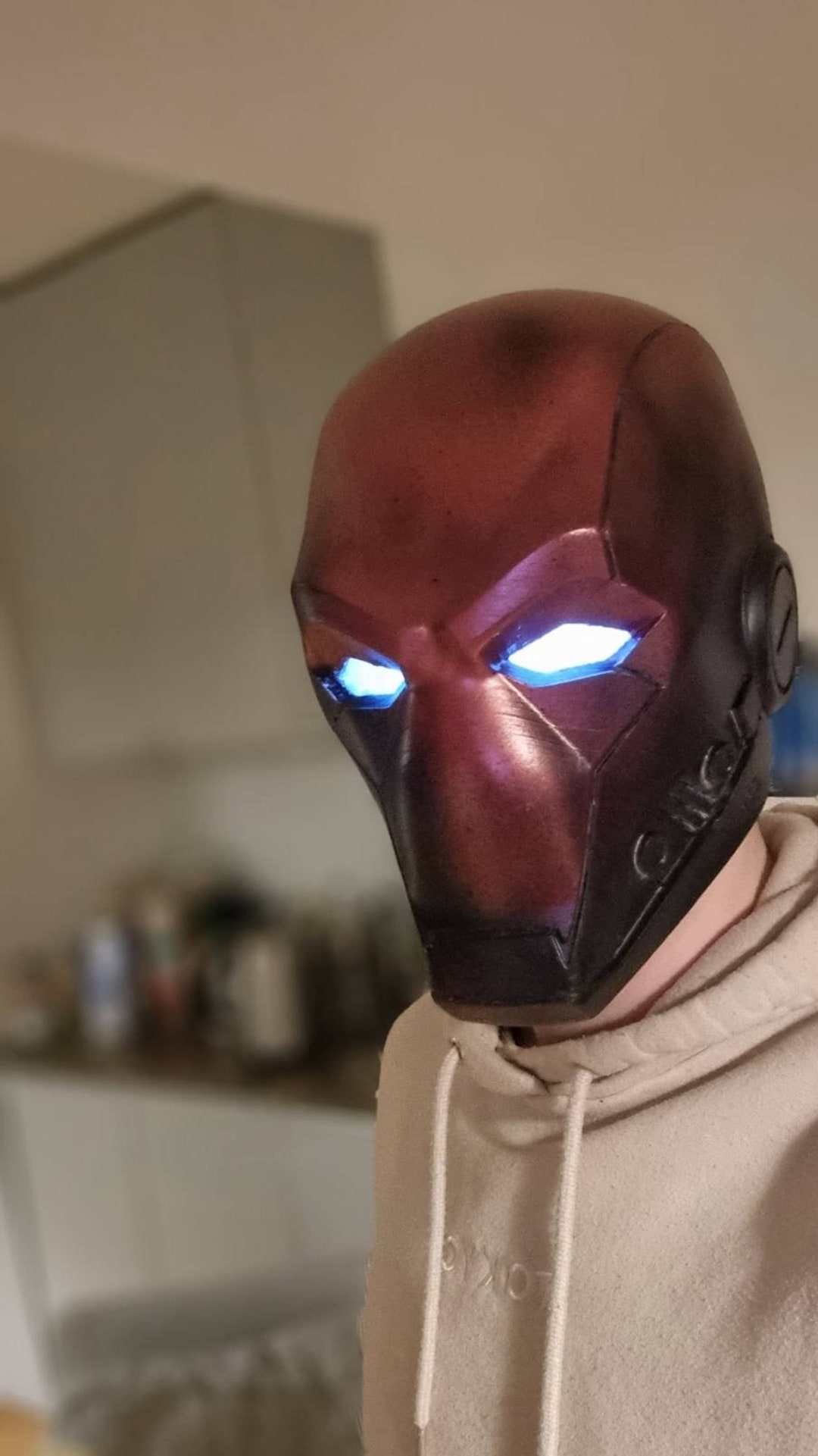 Red Hood Cosplay Helmet With Glowing Eyes - Wearable Cosplay Mask ...