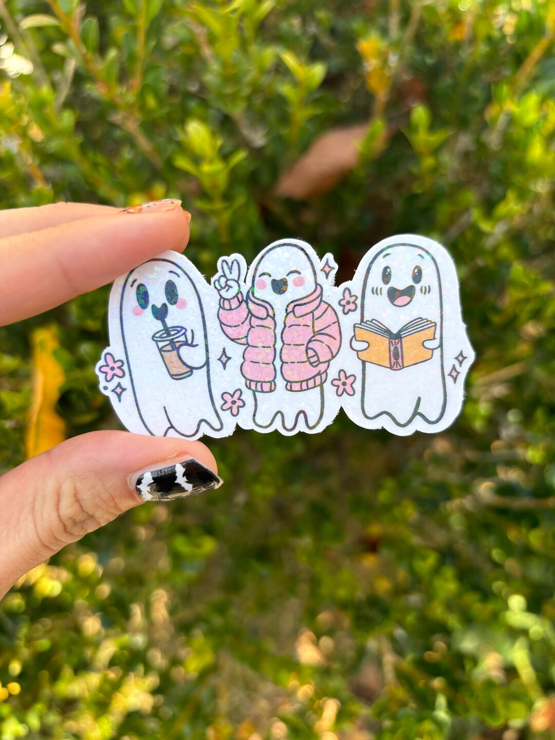 Cute Triple Ghost Sticker, Ghost Drinking Coffee, Book Club Gift ...