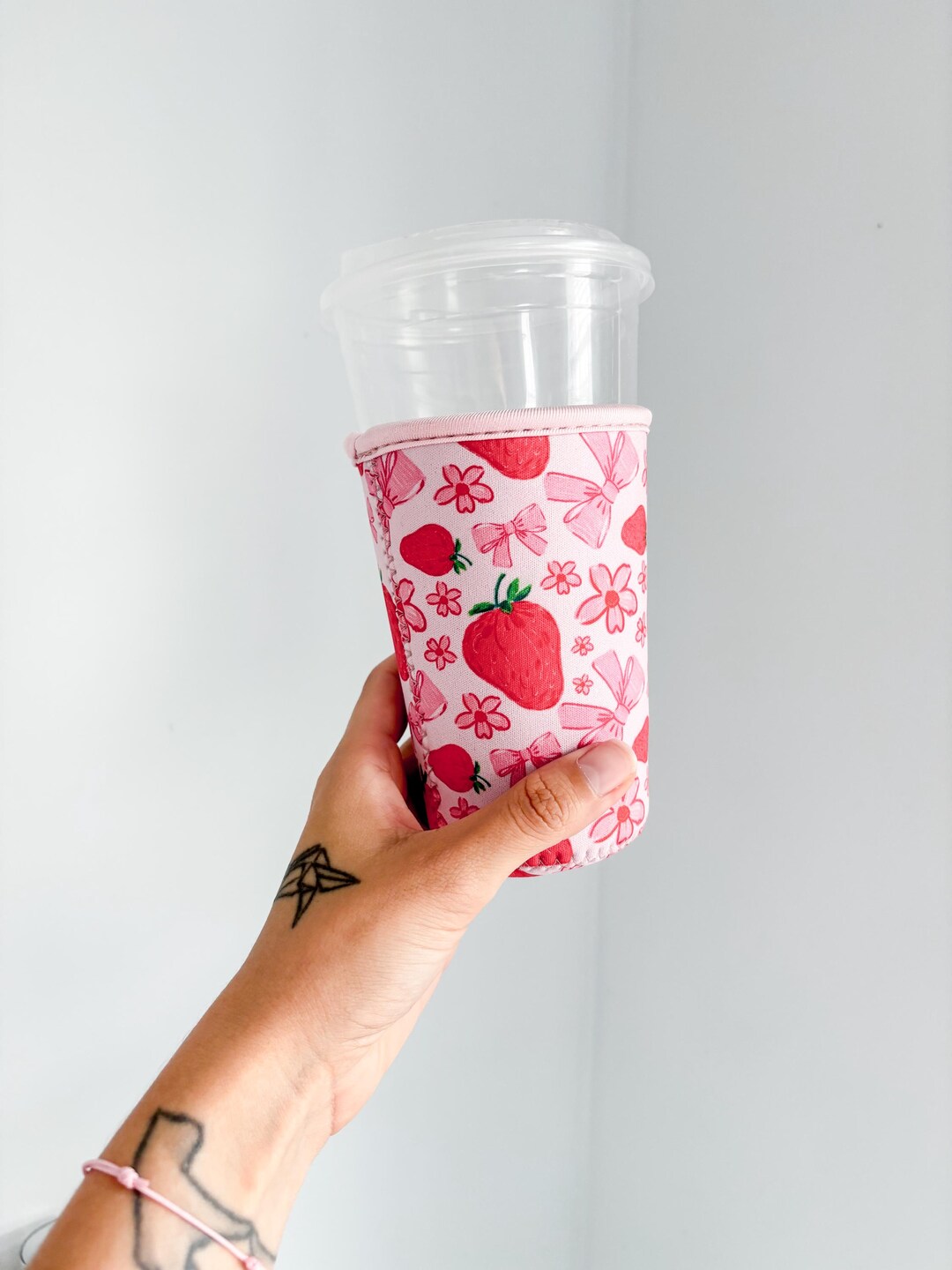Strawberries and Bows Cup Sleeve, Koozie, Coozie, Iced Coffee Sleeve ...