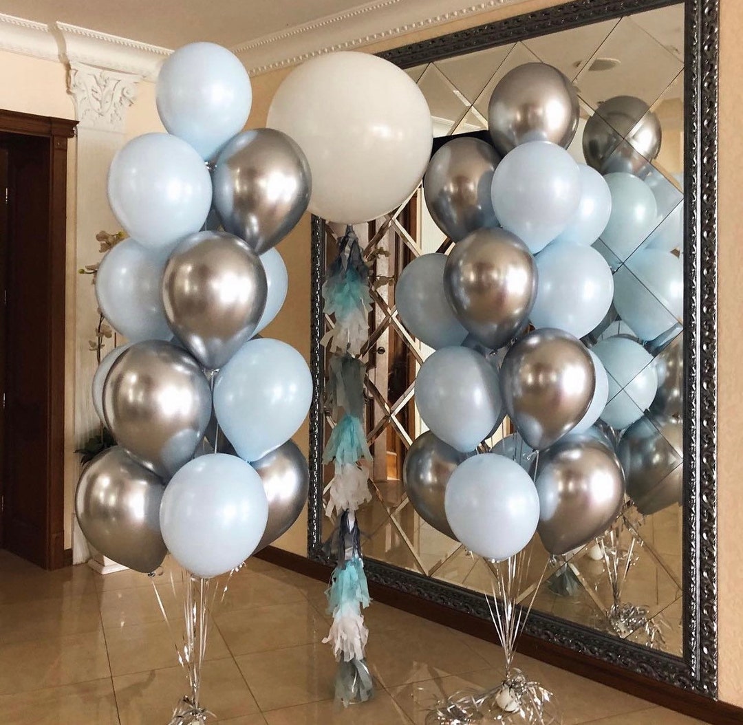 Blue and Silver Balloon Bouquet / Party Balloons/ Boy Balloons ...