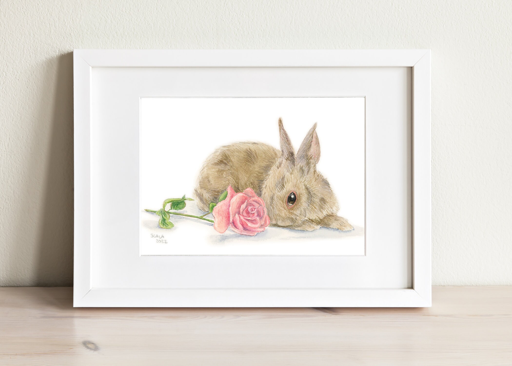 Rabbit and Rose - Watercolor Art Print - Etsy