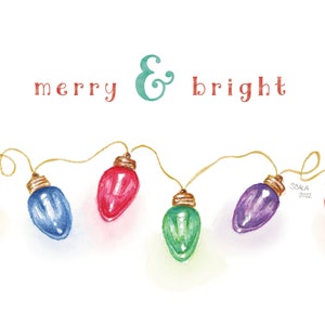 Christmas Lights, Merry & Bright - Watercolor Art Print - Etsy