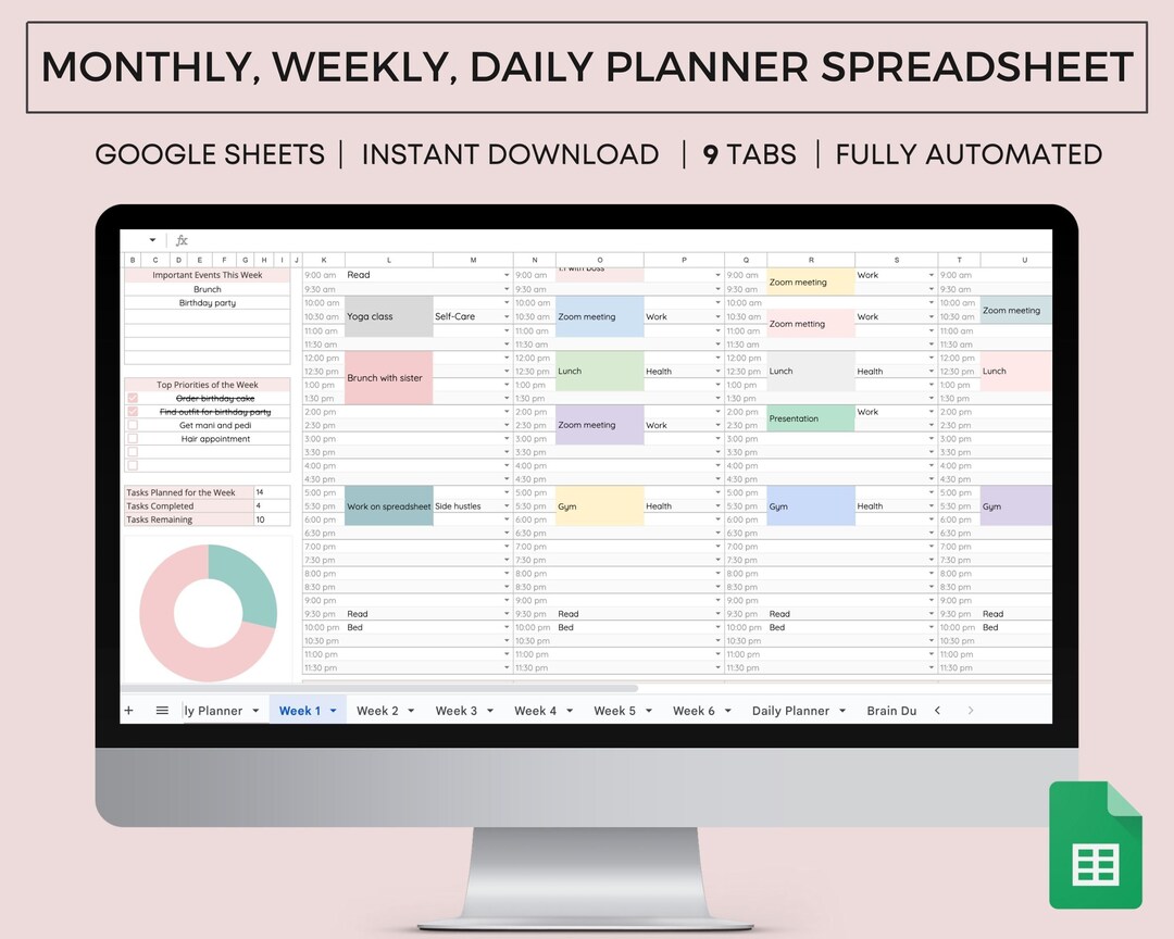 Ultimate Digital Planner Spreadsheet, Google Sheets, To-do List ...