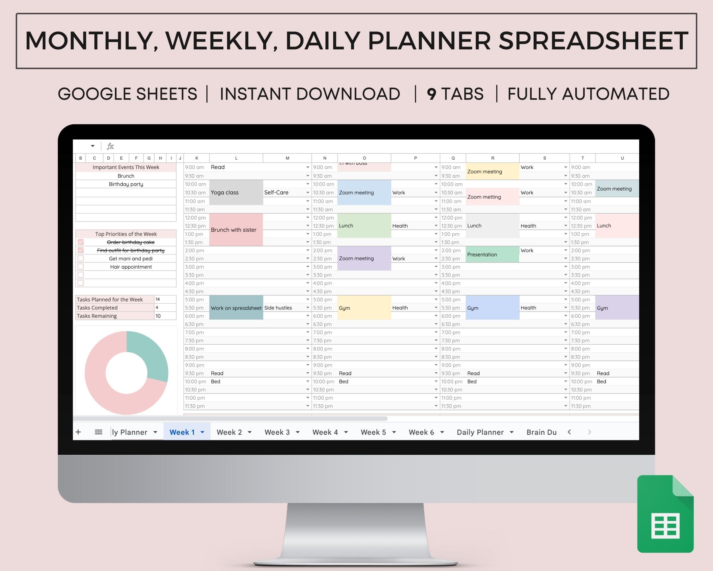 Ultimate Digital Planner Spreadsheet, Google Sheets, To-do List ...