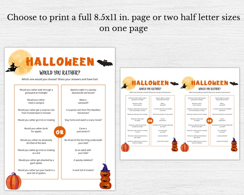 Halloween Would You Rather Printable, This or That Game, Halloween ...