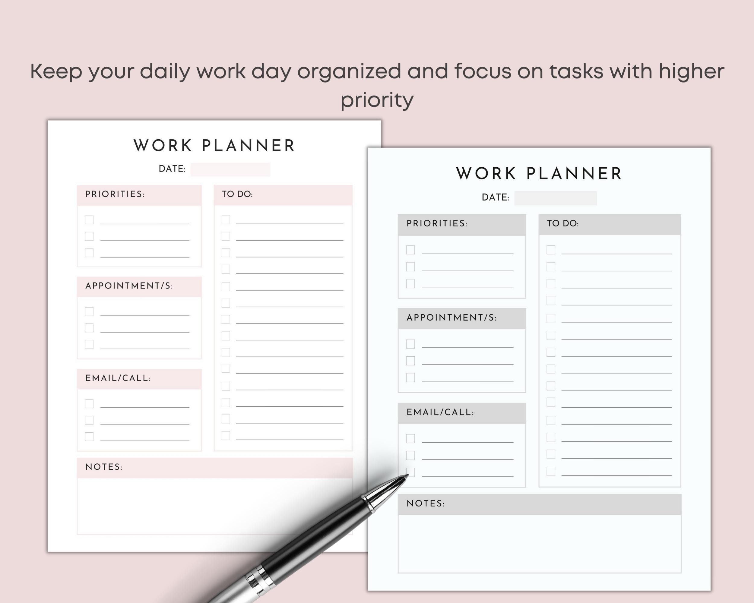 Daily Work Planner Printable Minimalist Work Planner - Etsy