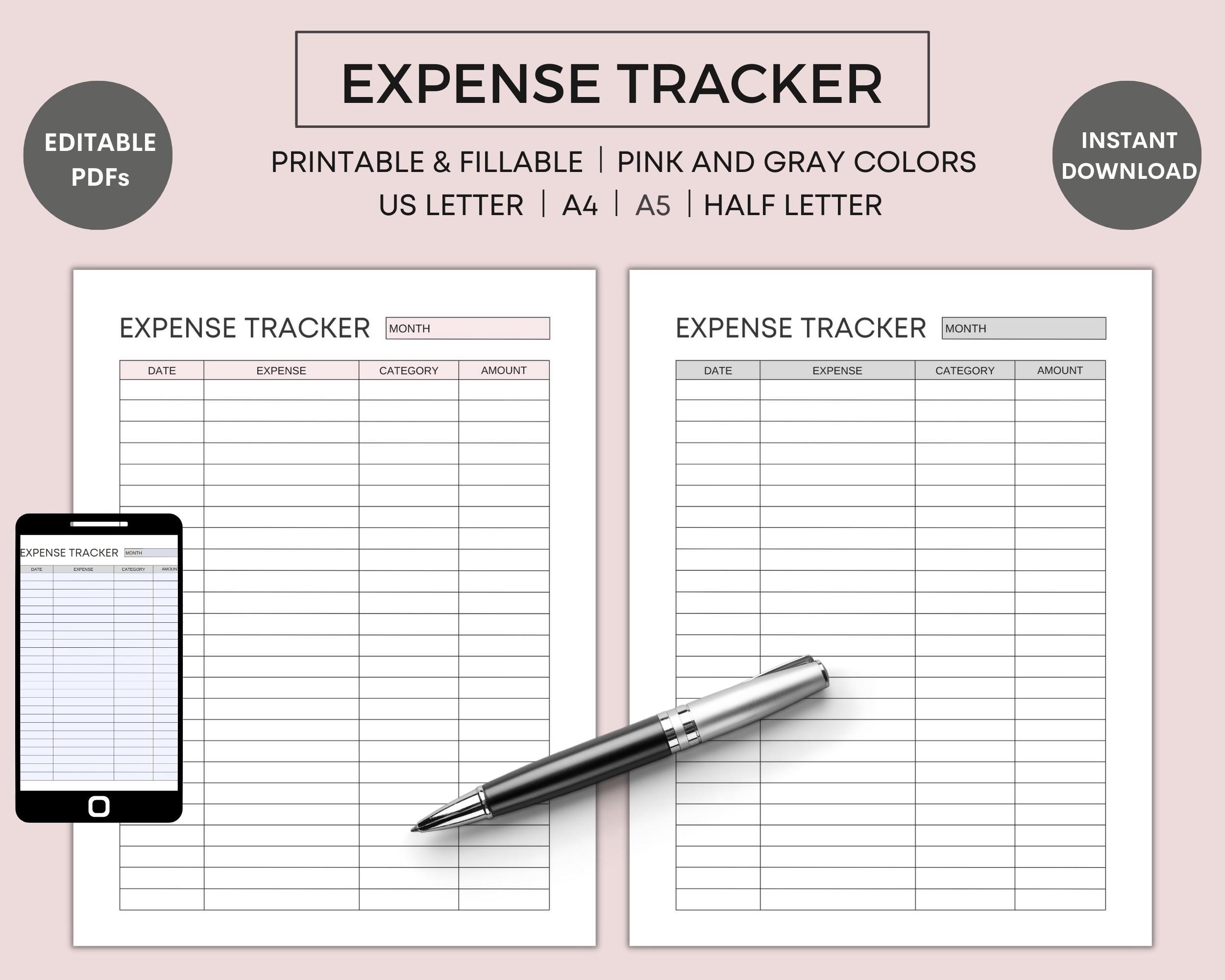 Expense Tracker Printable, Expense Log, Editable and Fillable PDF ...